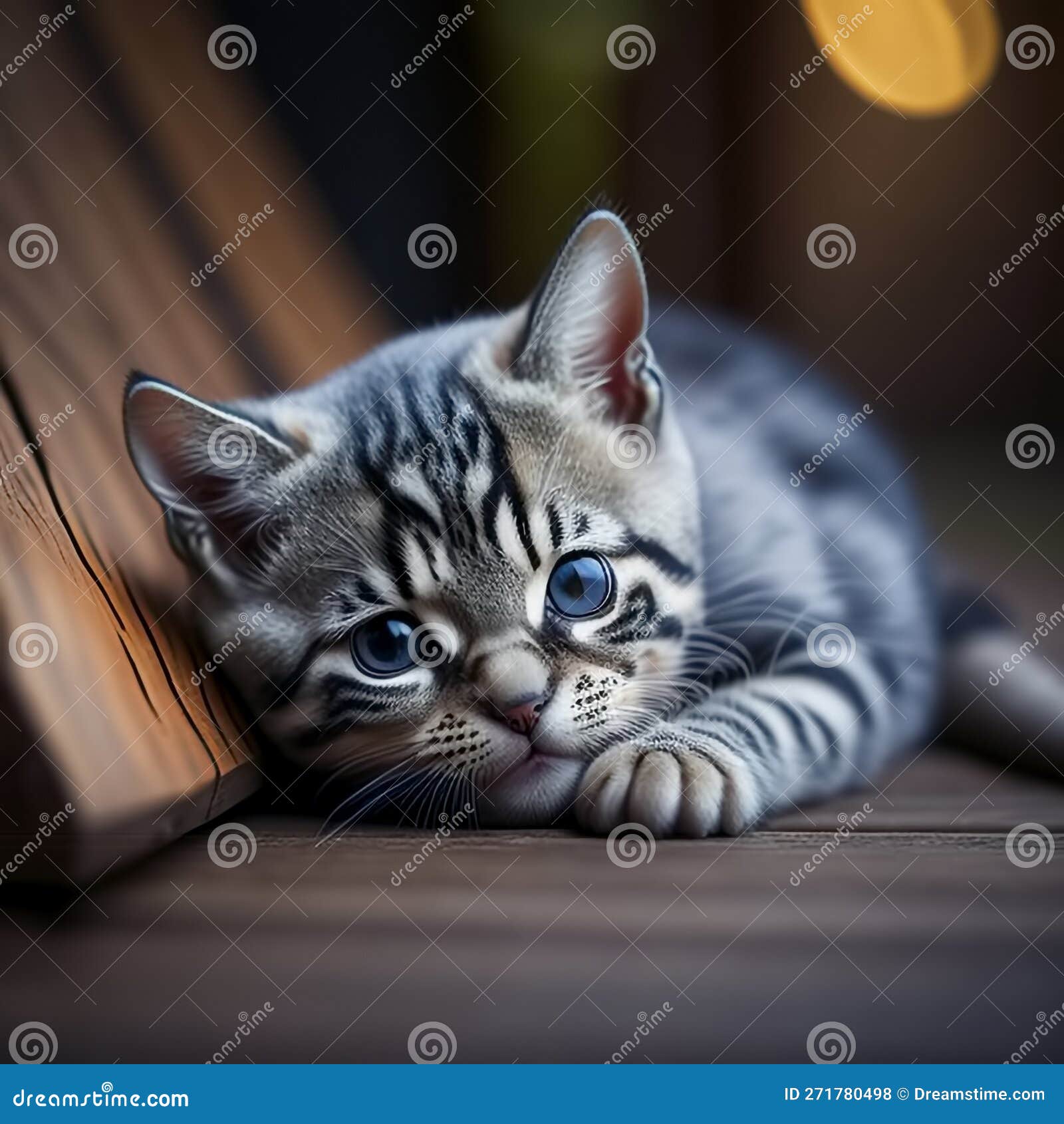 Sad Kitten Lying on Wooden Bench. Generative AI Stock Illustration ...