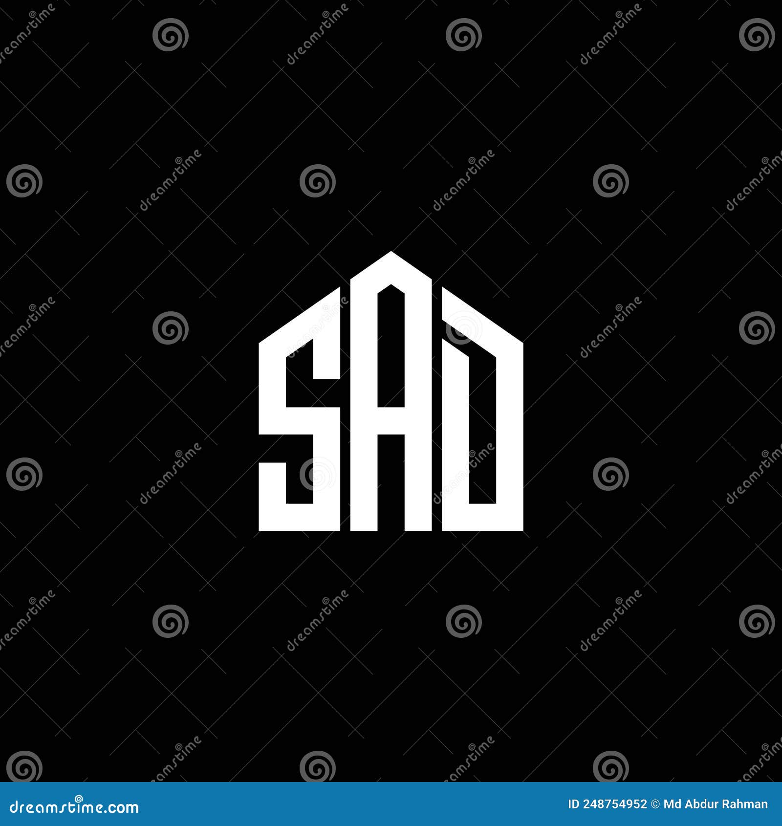 SAD Letter Logo Design on BLACK Background. SAD Creative Initials ...