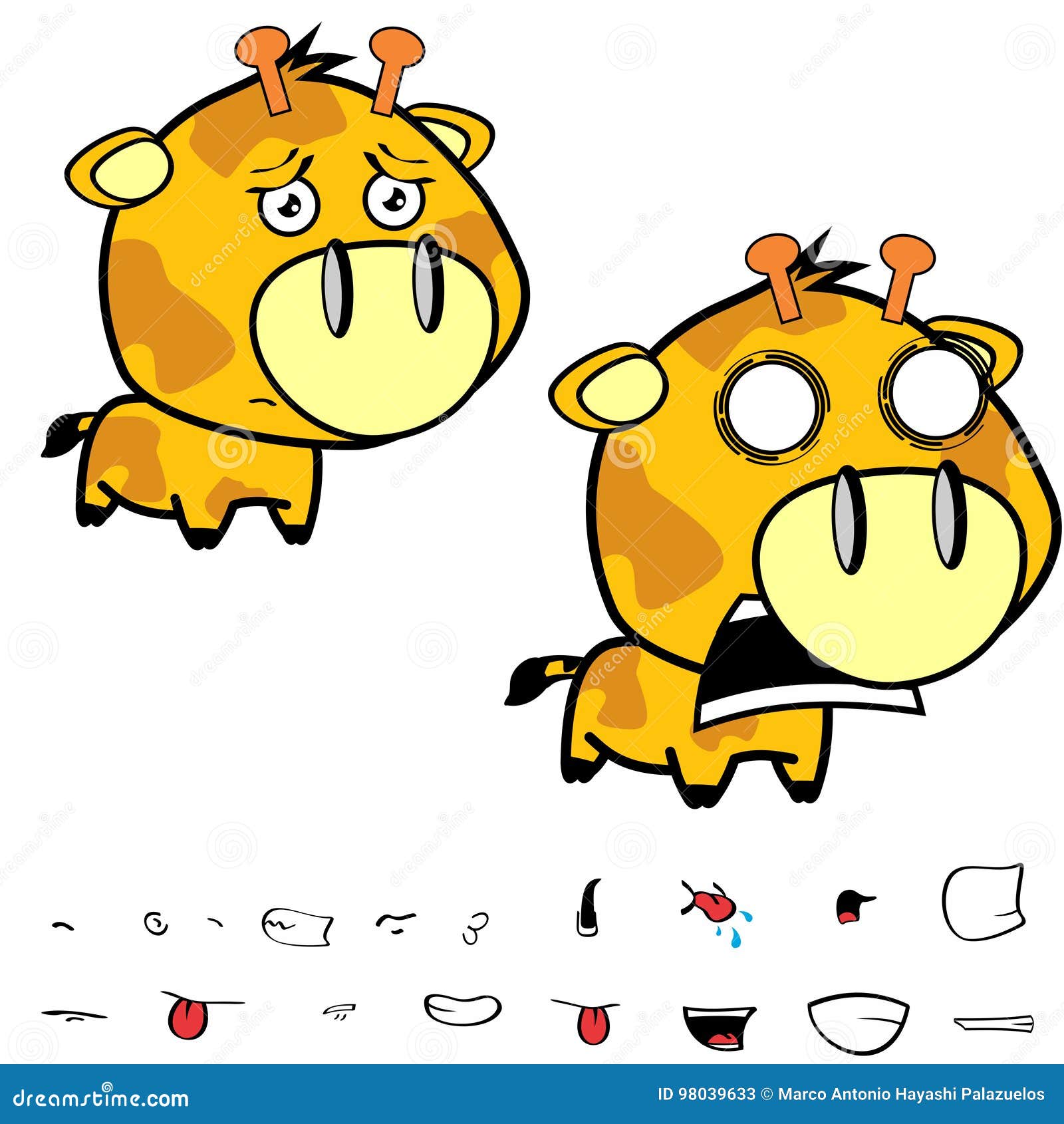 Sad Little Big Head Giraffe Expressions Set Stock Vector - Illustration ...