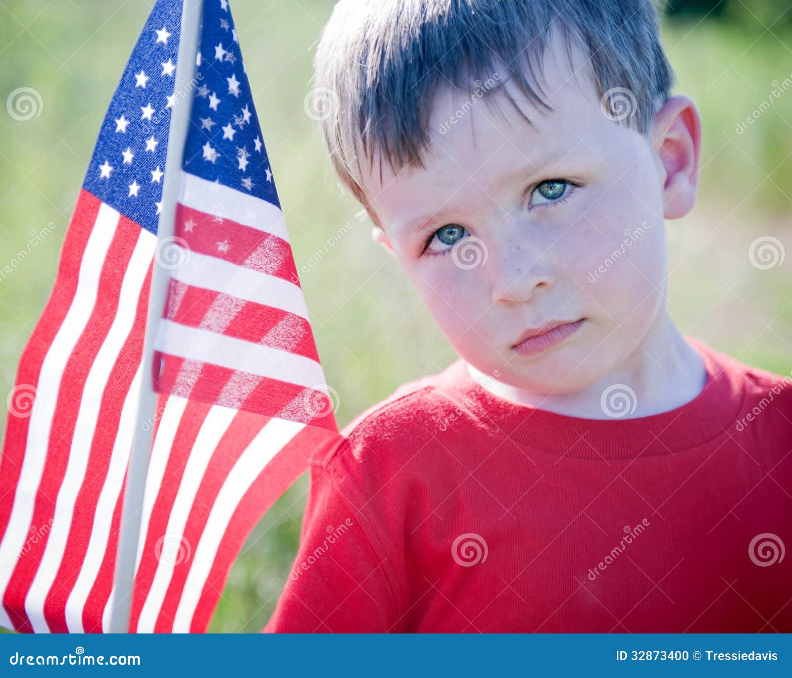 Sad Little Boy with American Flag Stock Photo - Image of flag, portrait ...