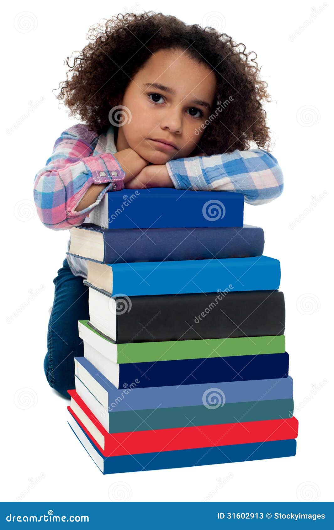 Sad Little Girl Bored of Reading Stock Image - Image of education ...