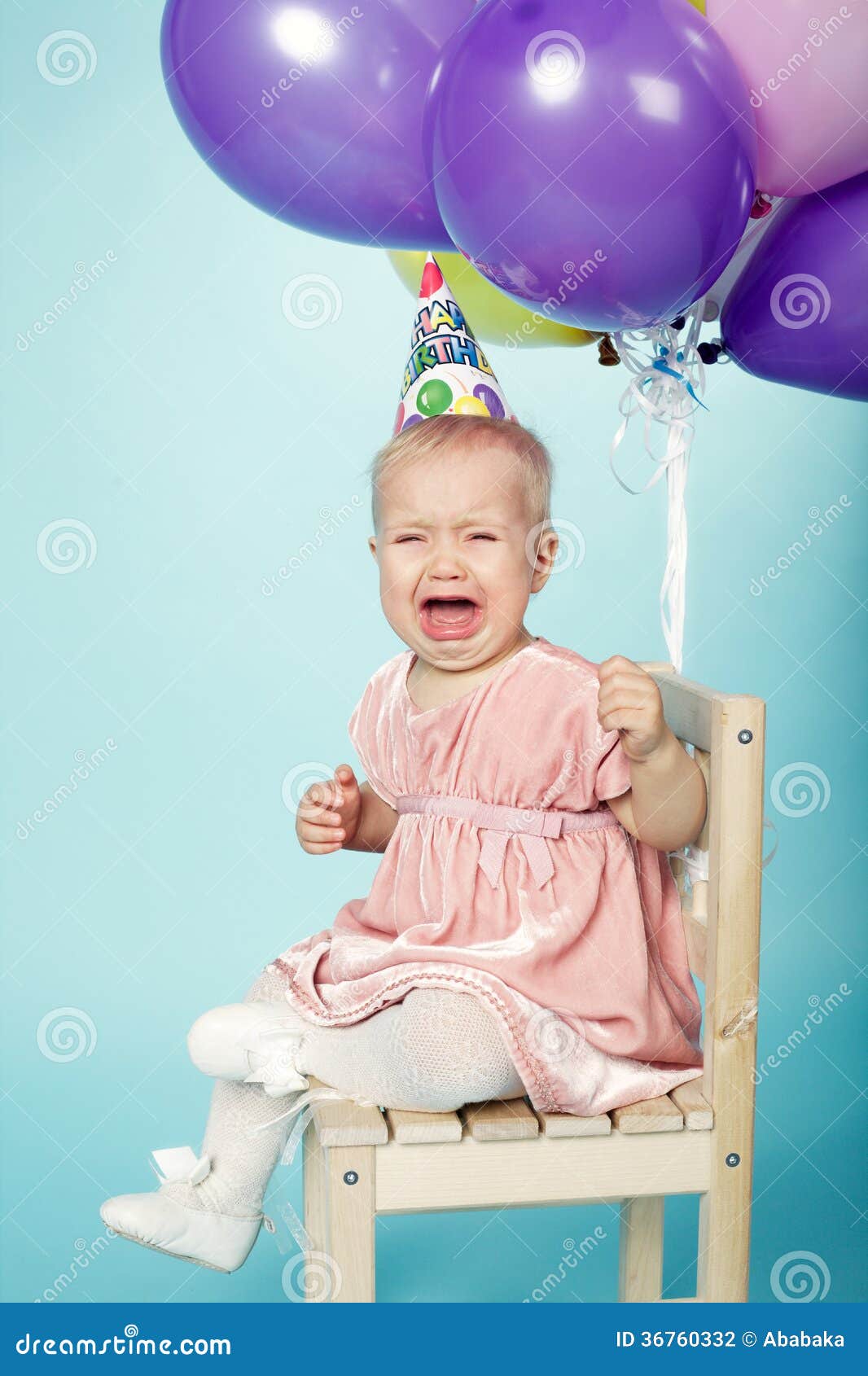 Sad Little Girl with Cap and Balloons Stock Photo - Image of celebration, crying: 36760332