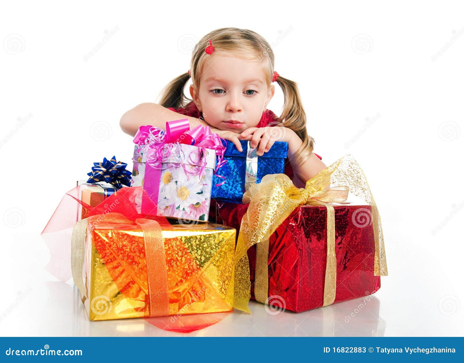 Sad Little Girl Wih the Presents Stock Image - Image of cute, gift ...