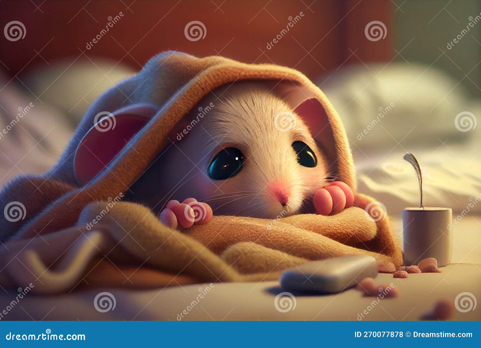 Sad Little Mouse is Sick on the Bed. AI Generated Stock Illustration - Illustration of pills ...
