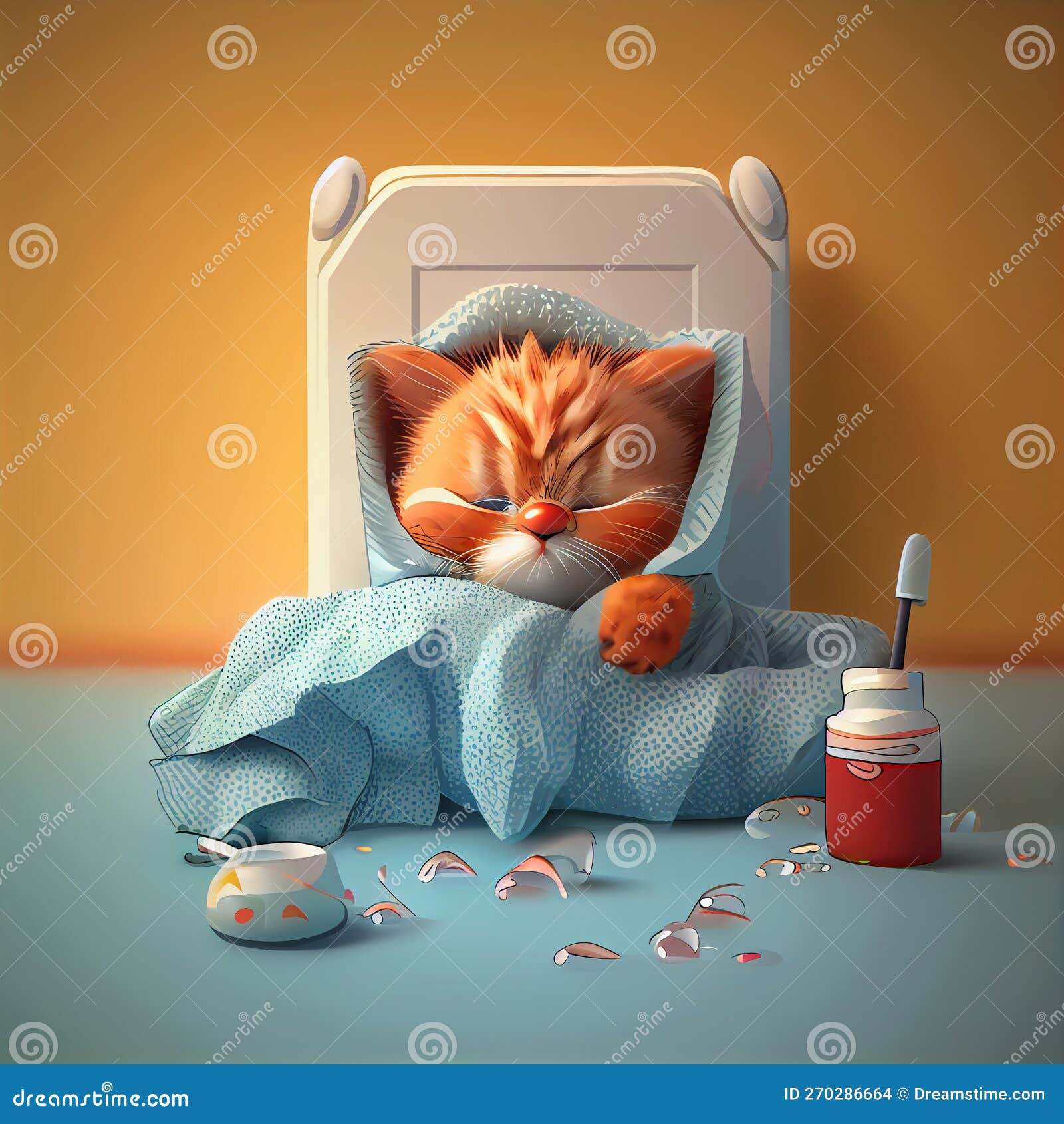 Sad Little Mouse is Sick on the Bed. AI Generated Stock Illustration ...