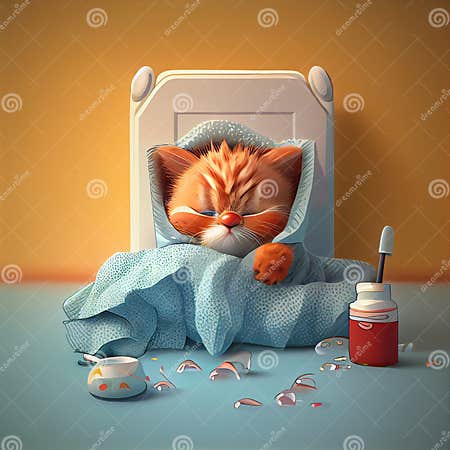 Sad Little Mouse is Sick on the Bed. AI Generated Stock Illustration ...
