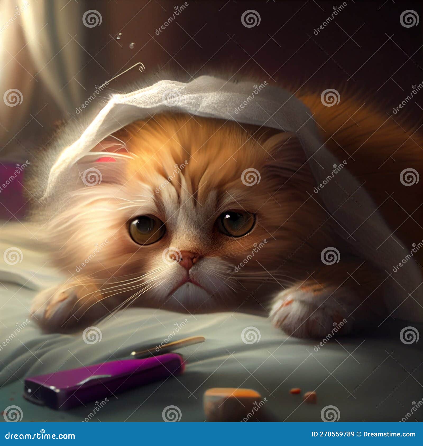 Sad Little Mouse is Sick on the Bed. AI Generated Stock Illustration ...