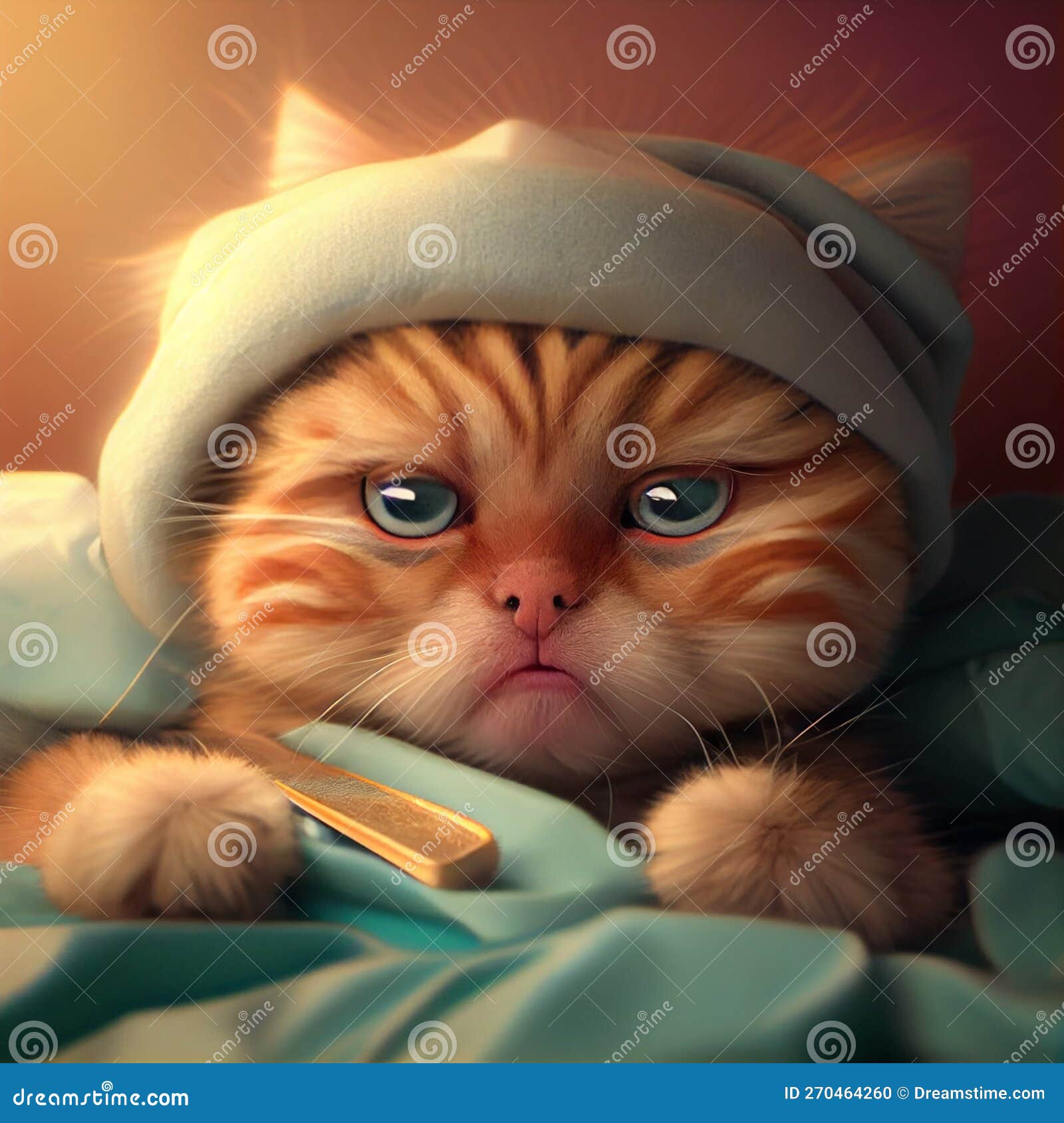 Sad Little Mouse is Sick on the Bed. AI Generated Stock Illustration ...