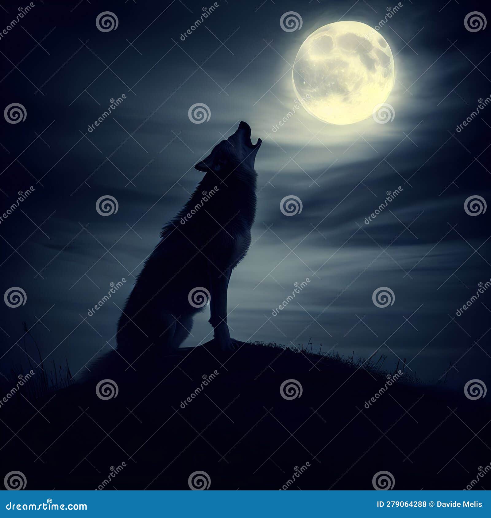 Sad Lone Wolf Howling at the Moon Stock Illustration - Illustration of ...