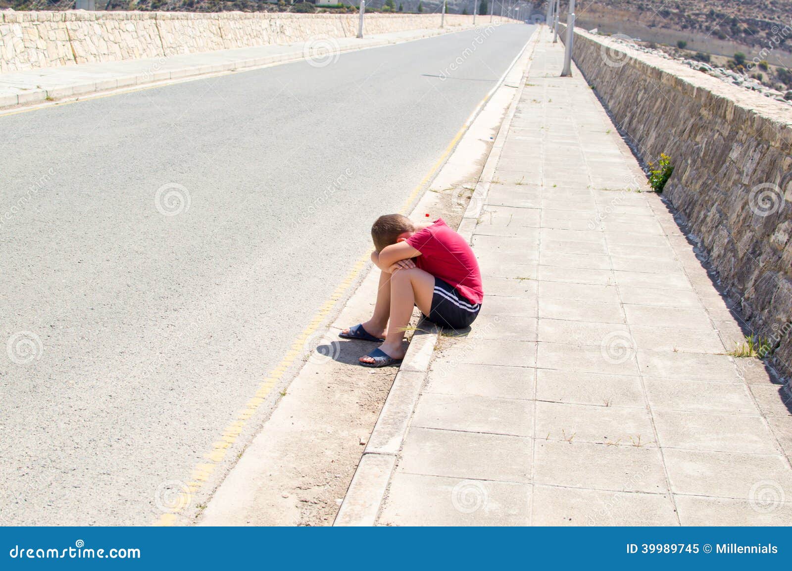 Sad Lonely Walking Boy