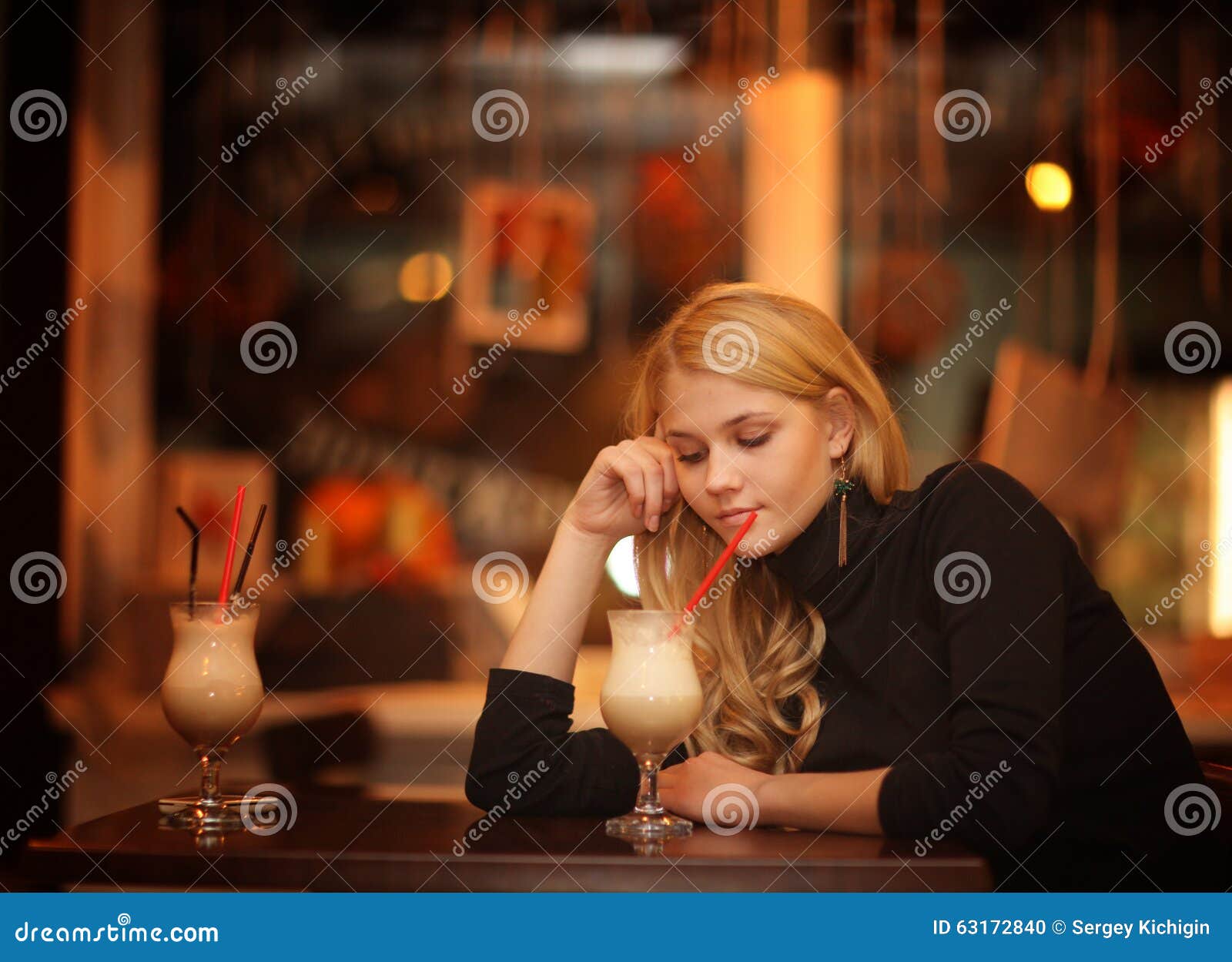Sad Lonely Girl Drinking Coffee in a Cafe Stock Photo - Image of ...