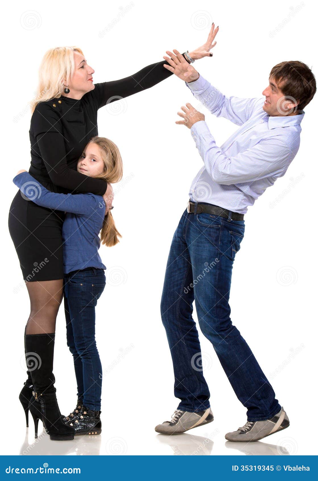 Sad Looking Girl with Her Fighting Parents Stock Image - Image of ...