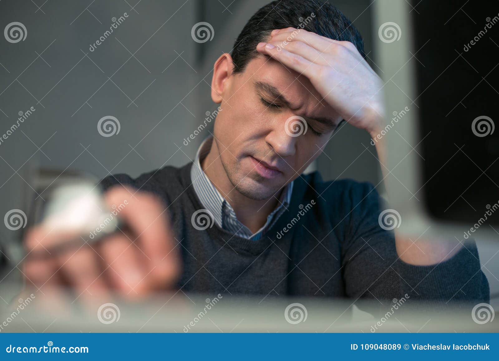 Sad Male Programmer Experiencing Headache Stock Image Image Of Caucasian Modern 109048089