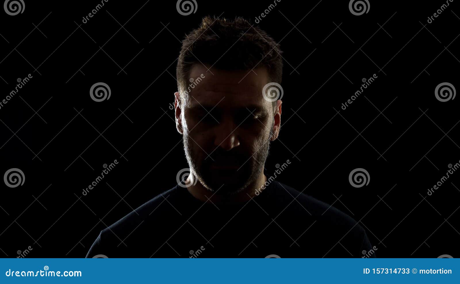 Sad Male in Shadow Looking Down Feeling Ashamed, Problem Frustration ...