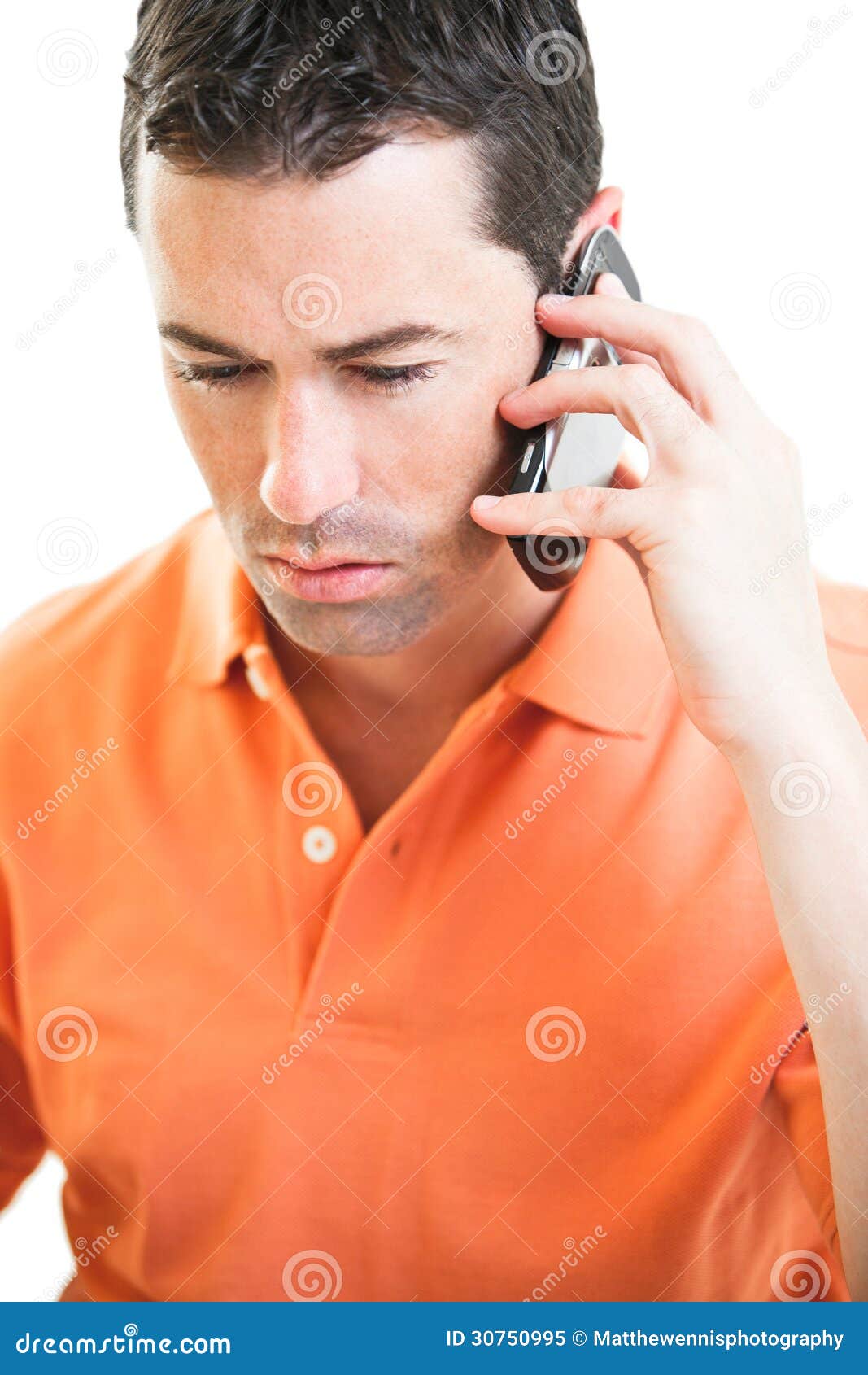 Sad Male Talking on Cellphone Stock Image - Image of holding, short ...
