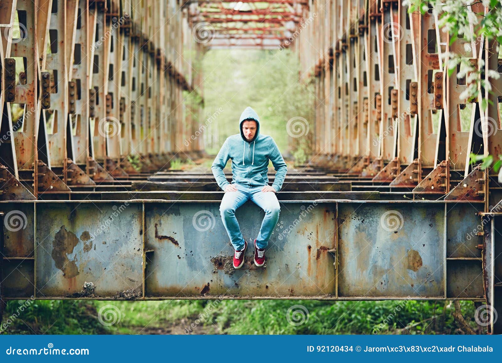 Sad Man on the Abandoned Bridge Stock Photo - Image of outdoor, people ...