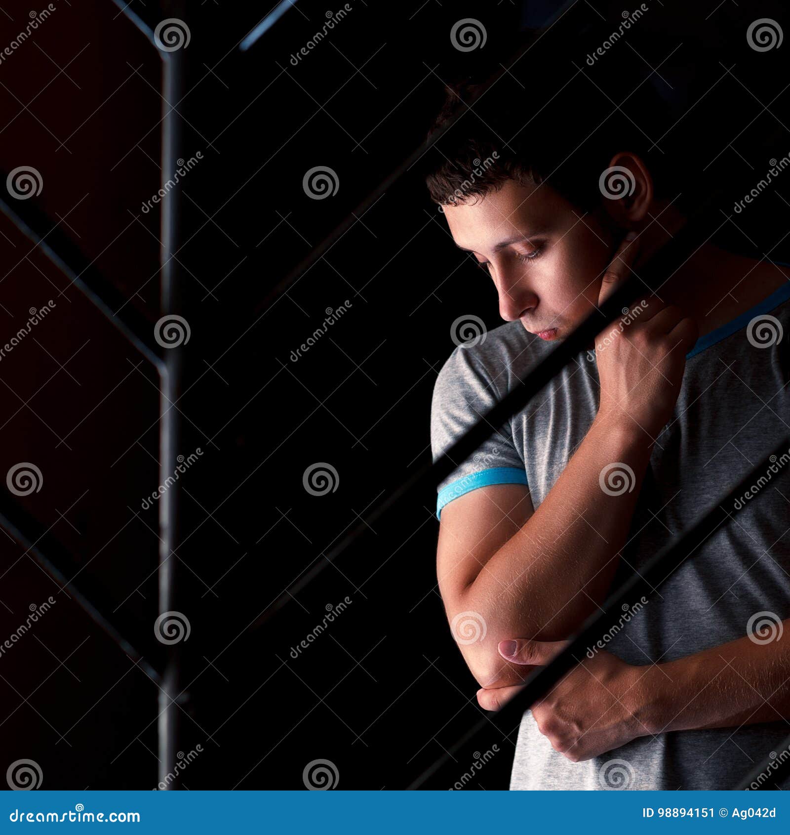 Sad Man Behind Bars Thinking about Something Stock Image - Image of ...