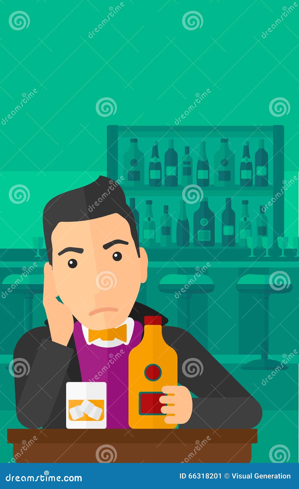 Sad Man with Bottle and Glass. Stock Vector - Illustration of lonely ...