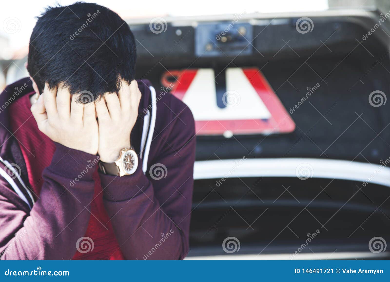 Sad man with broken car stock image. Image of looking - 146491721