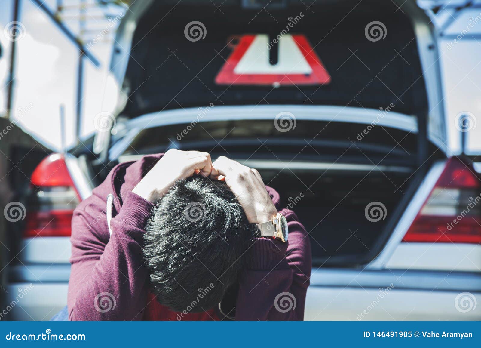 Sad man with broken car stock image. Image of auto, vehicle - 146491905