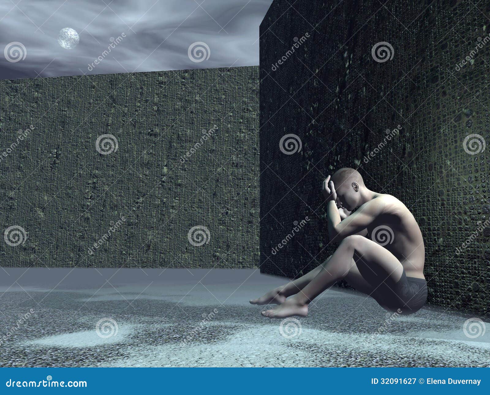 Sad man - 3D render stock illustration. Illustration of melancholy ...