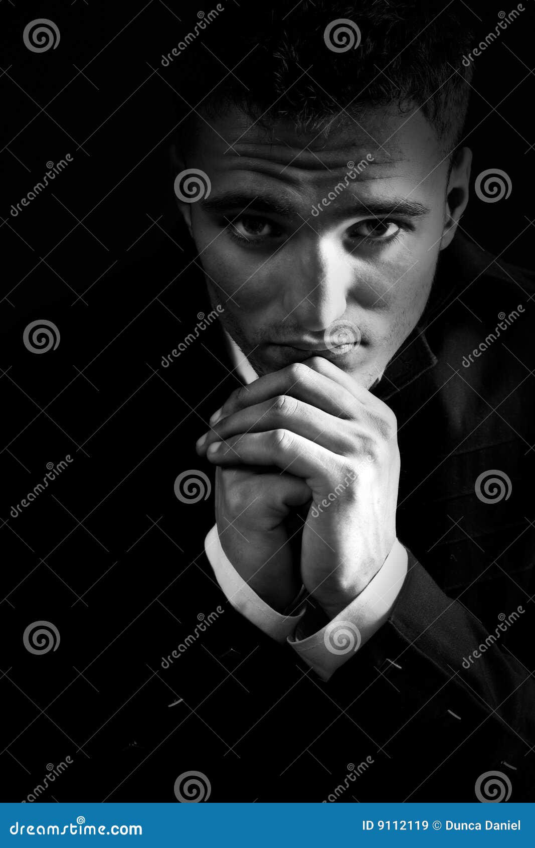 Sad Man in the Dark Praying To God Stock Image - Image of head ...