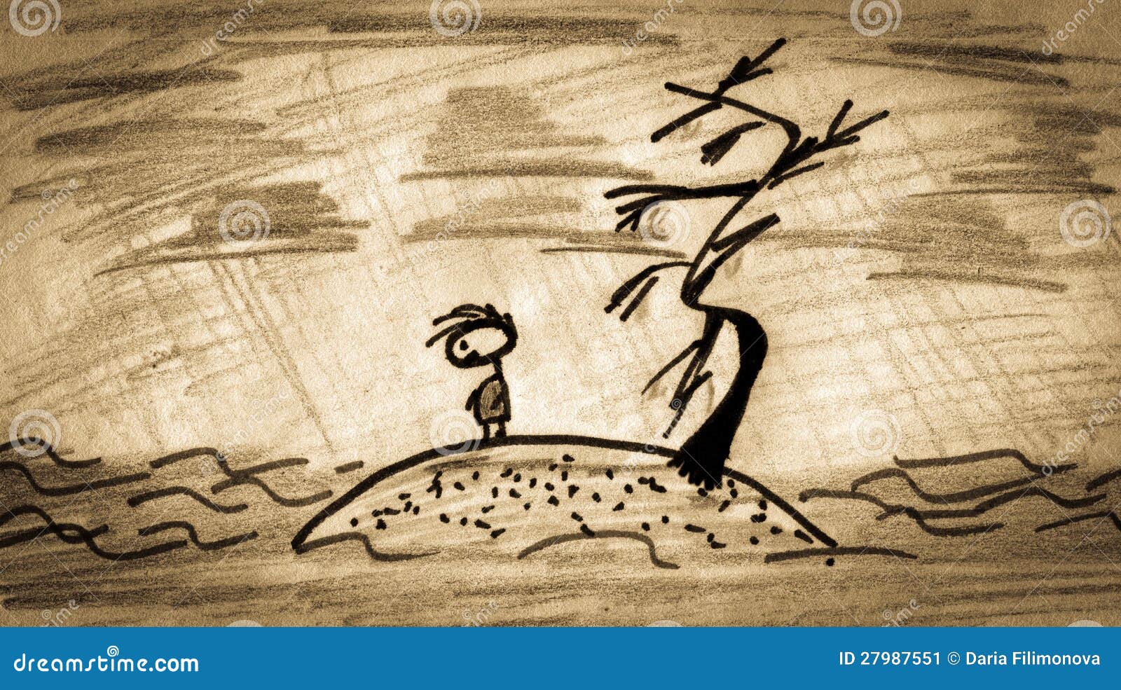 Sad man on deserted island stock illustration. Illustration of paper ...