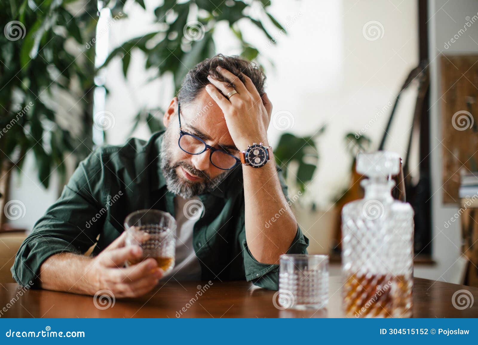 Sad Man Drinking Whiskey and Thinking. Having Problems, Drowning ...