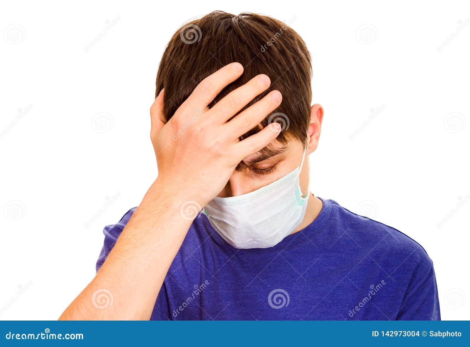 Sad Man in the Flu Mask stock photo. Image of portrait - 142973004
