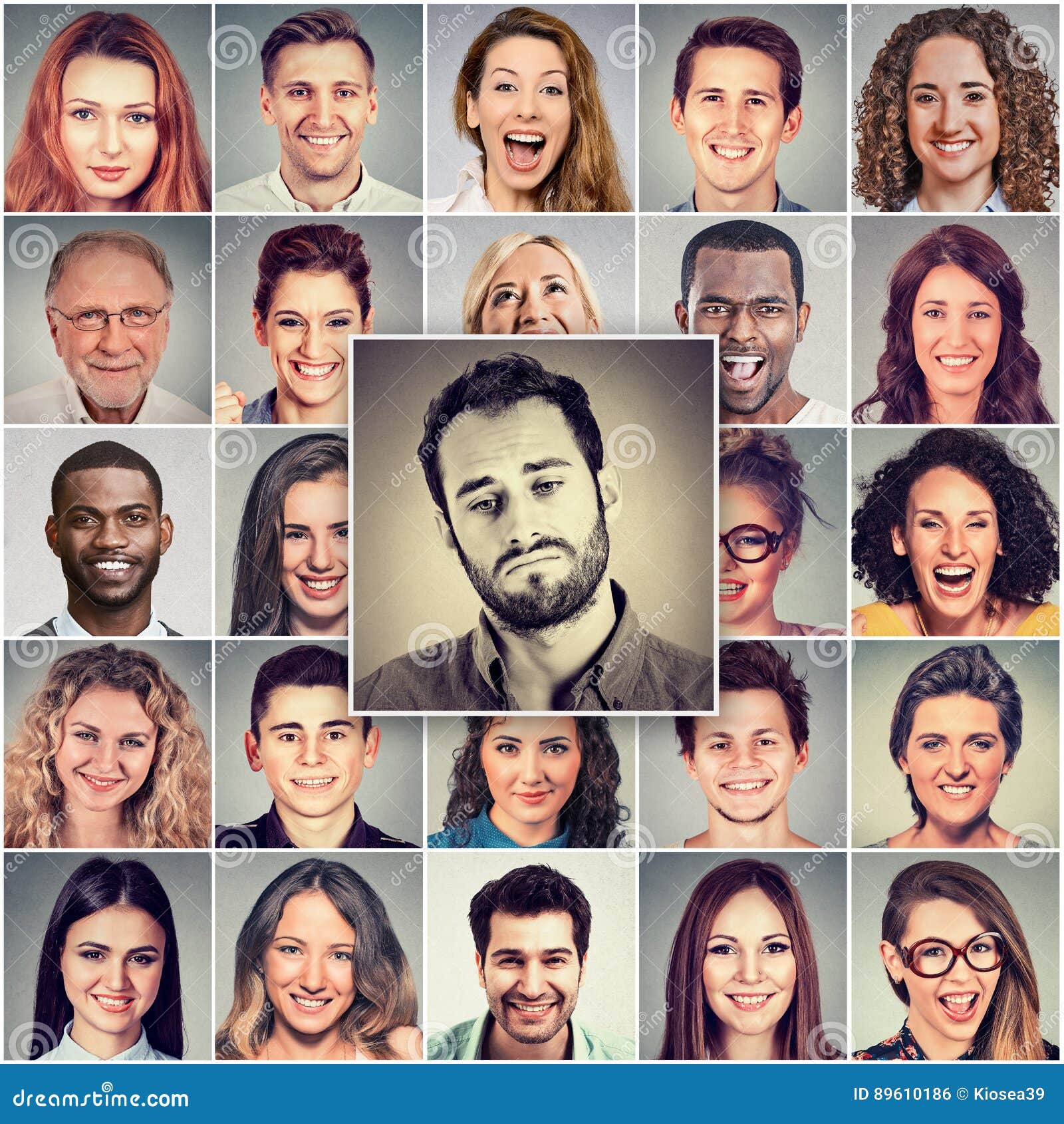 Sad Man among Group of Happy People Stock Photo - Image of depression ...