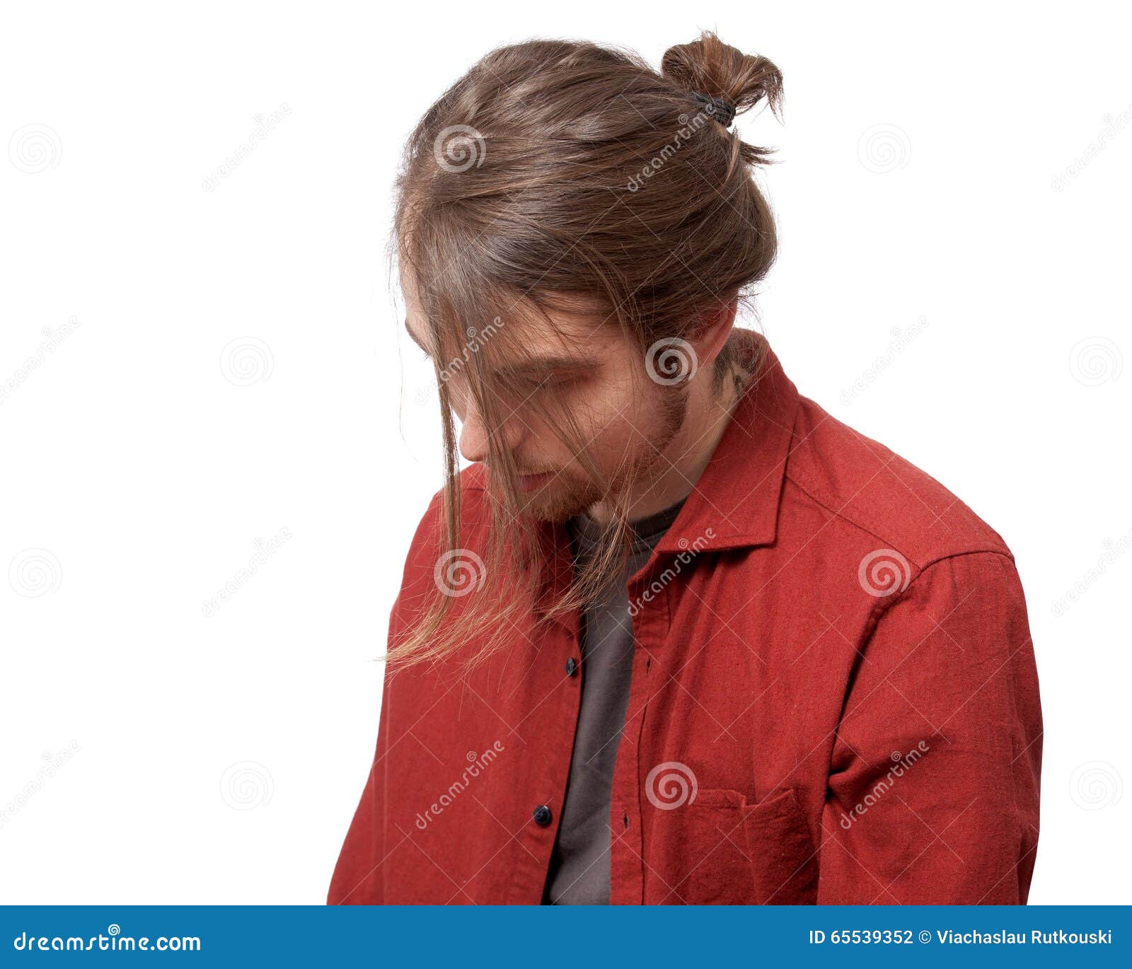Sad Man with a Hairstyle Looking Down Stock Photo - Image of long ...