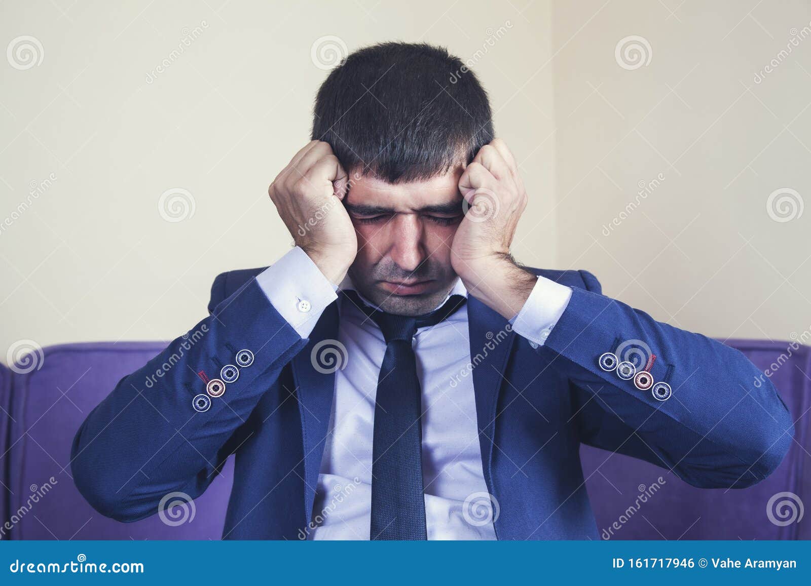 Sad man hand in face stock photo. Image of worker, family - 161717946