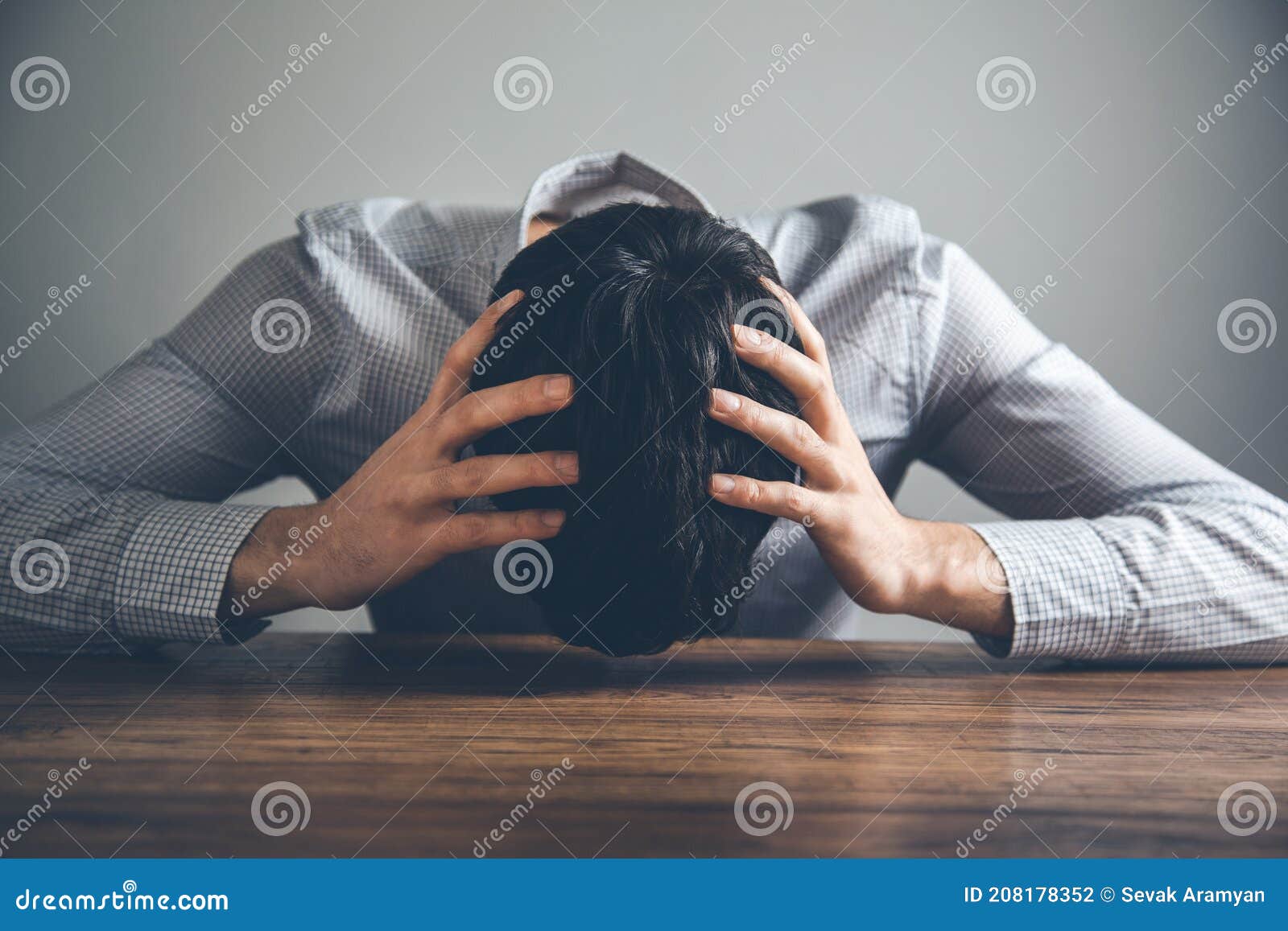 Sad Man Hand in Head on Desk Stock Photo - Image of tired, problem ...