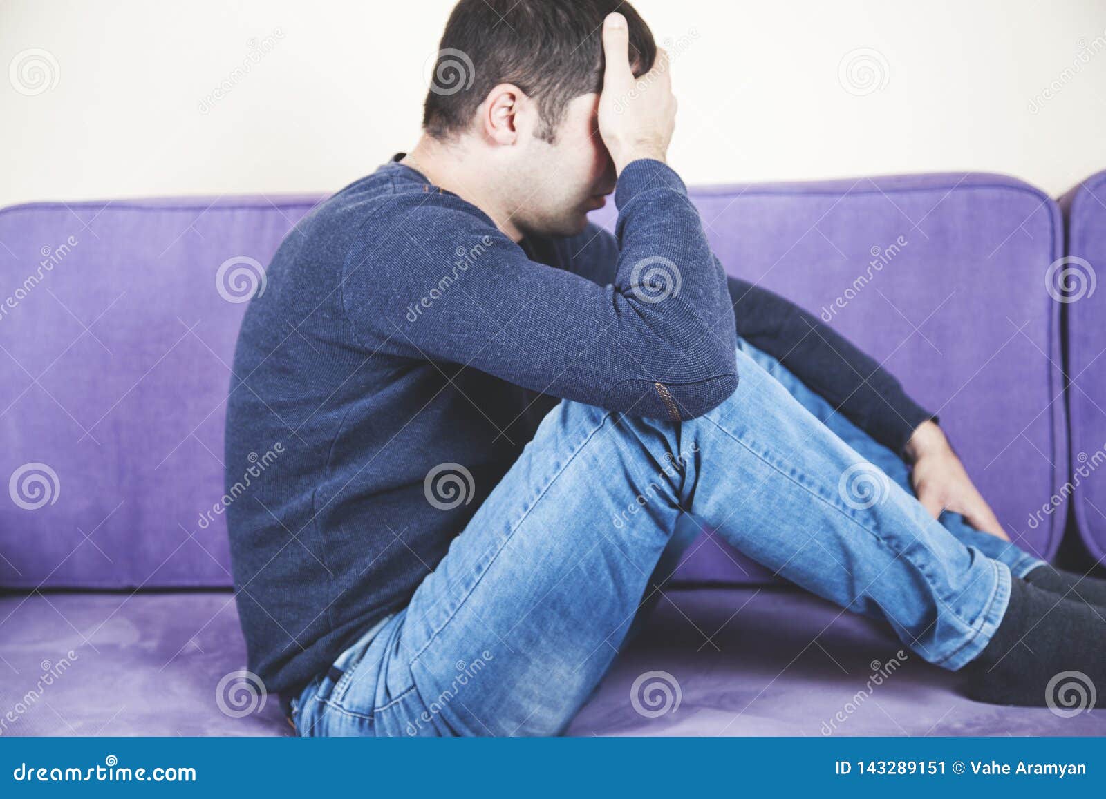 Sad man hand in head stock image. Image of stress, depressed - 143289151