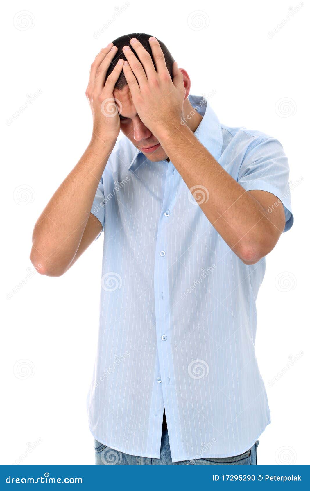 Sad Man With Hands On Head Isolated On White Stock Photo - Image: 17295290