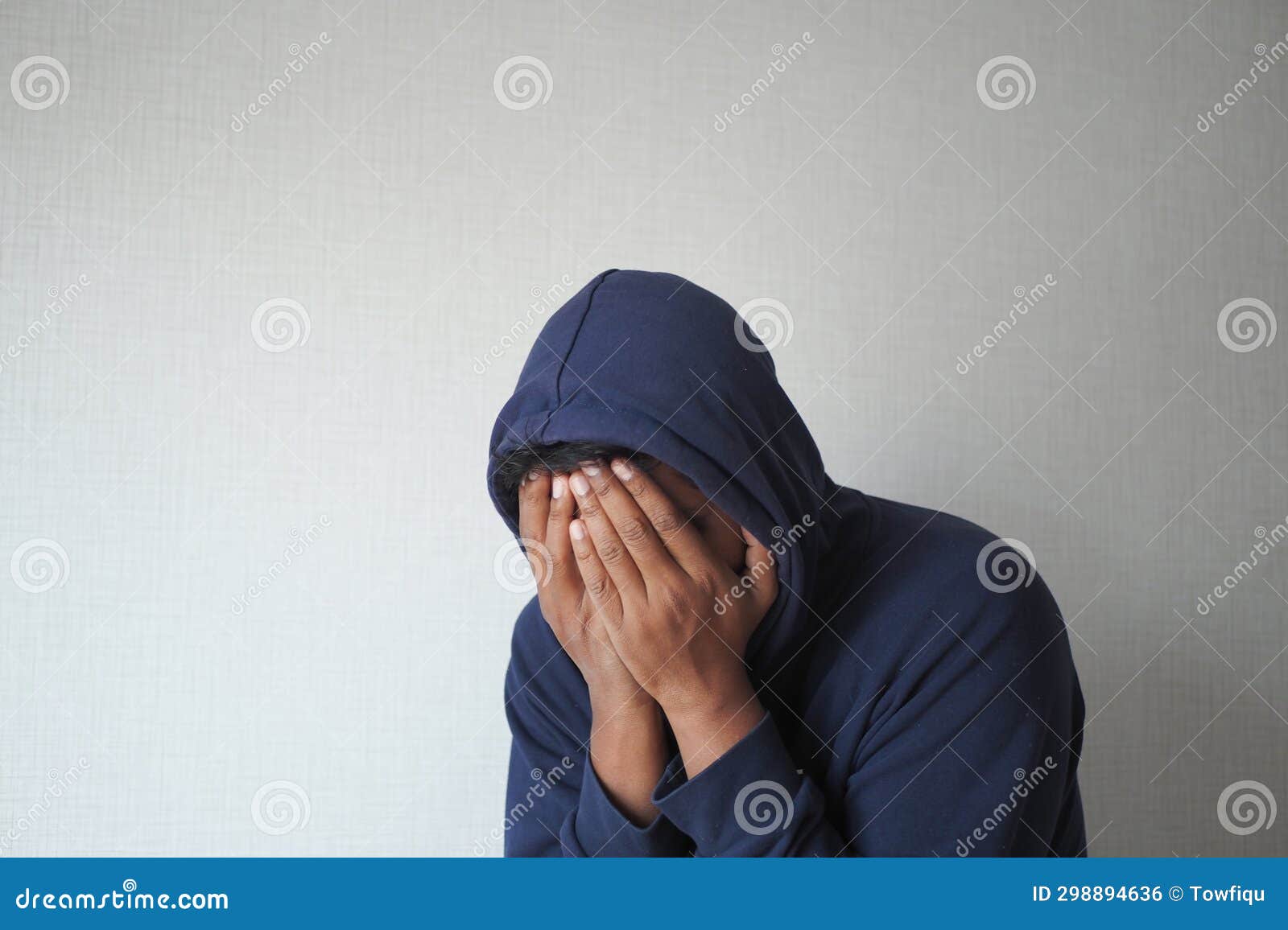 Sad Man in Hood Cover Face with Hands . Stock Photo - Image of person ...