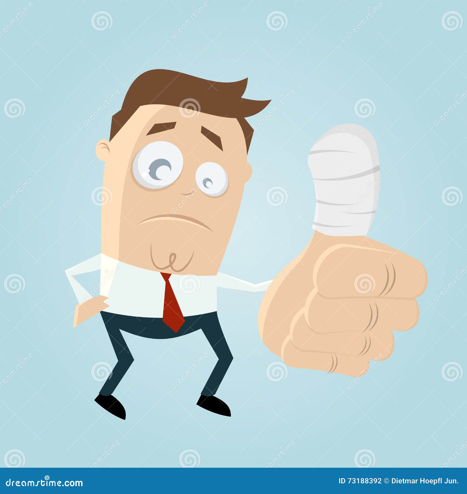 Sad man with injured thumb stock vector. Illustration of injury - 73188392