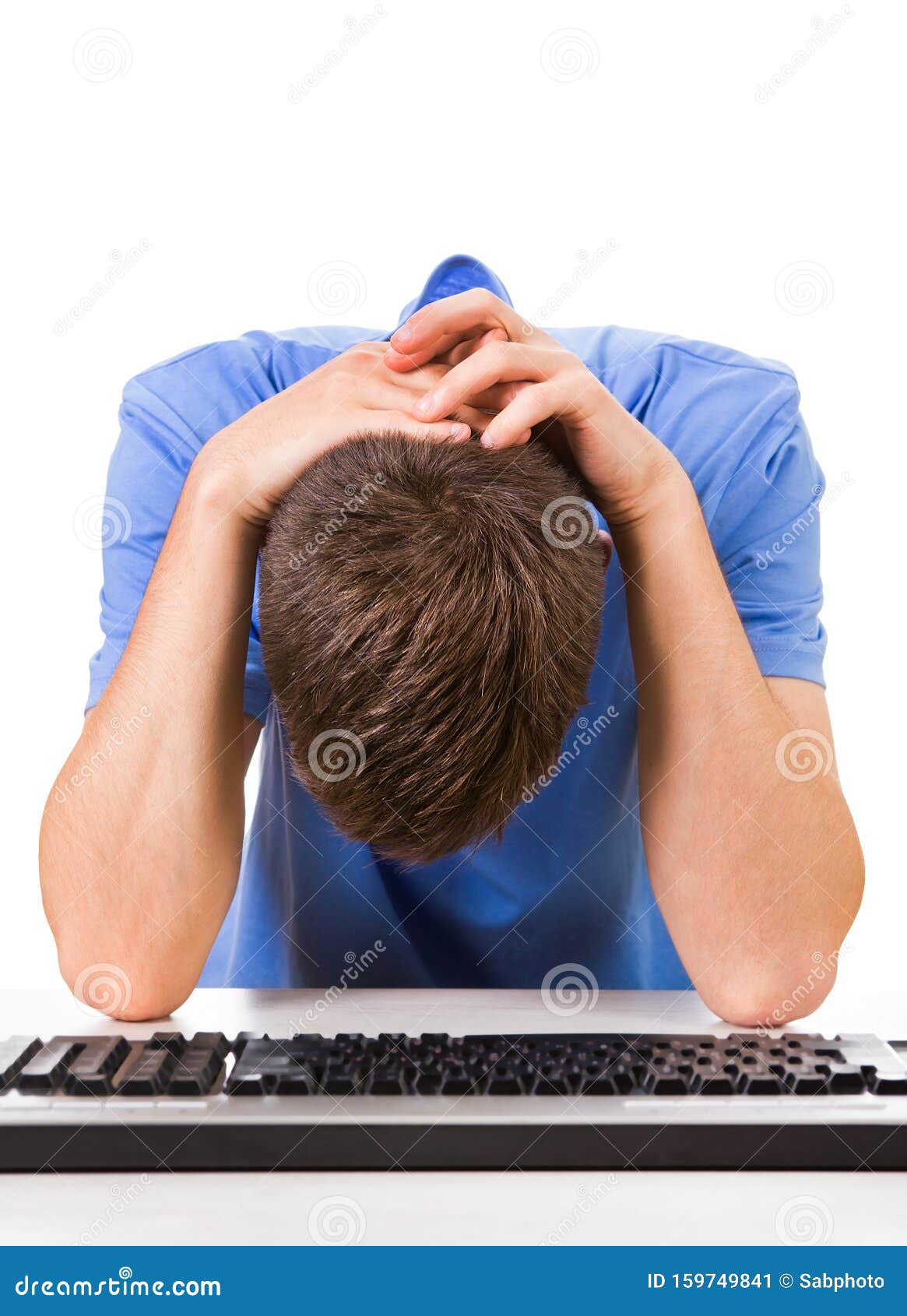 Sad Man with a Keyboard stock image. Image of cute, office - 159749841