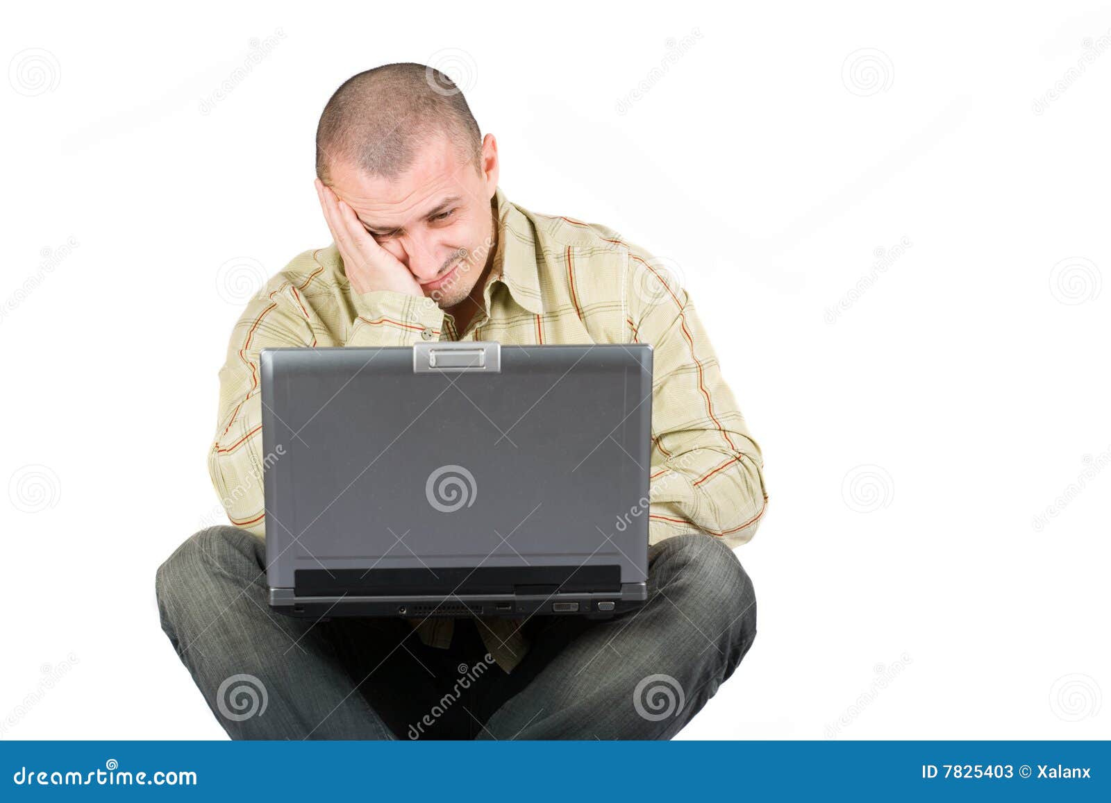 Sad Man and Laptop stock image. Image of watching, remote - 7825403