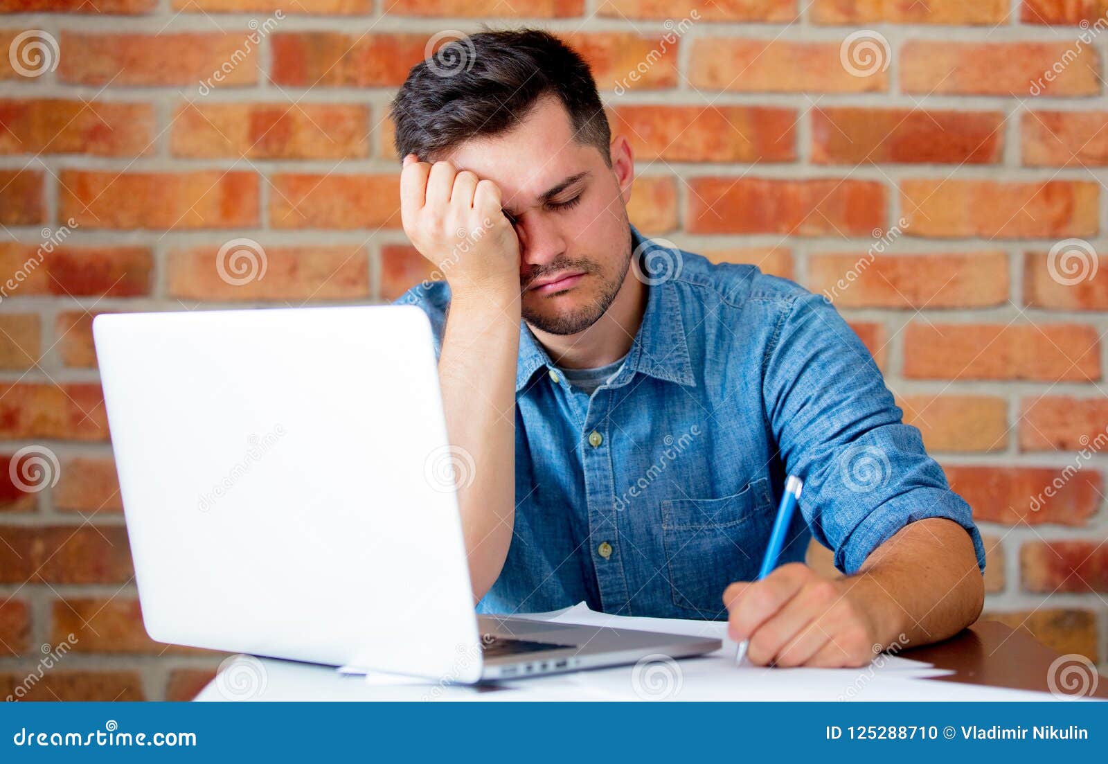 Sad Man with Laptop Computer Stock Photo - Image of pretty, looking ...