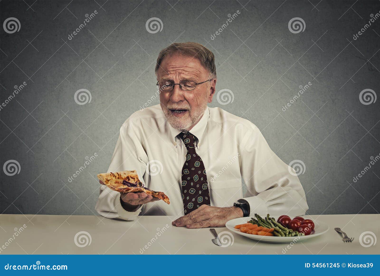 Sad Man Looking at Pizza Tired of Salad Diet Stock Image - Image of ...