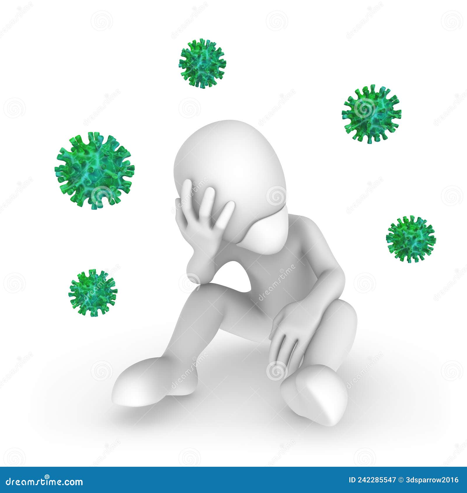 Sad Man with a Mask and Viruses Stock Illustration - Illustration of ...