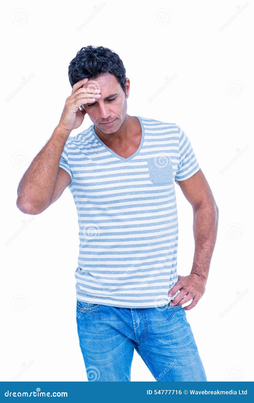 Sad Man with One Hand on Head Stock Photo - Image of male, isolated ...