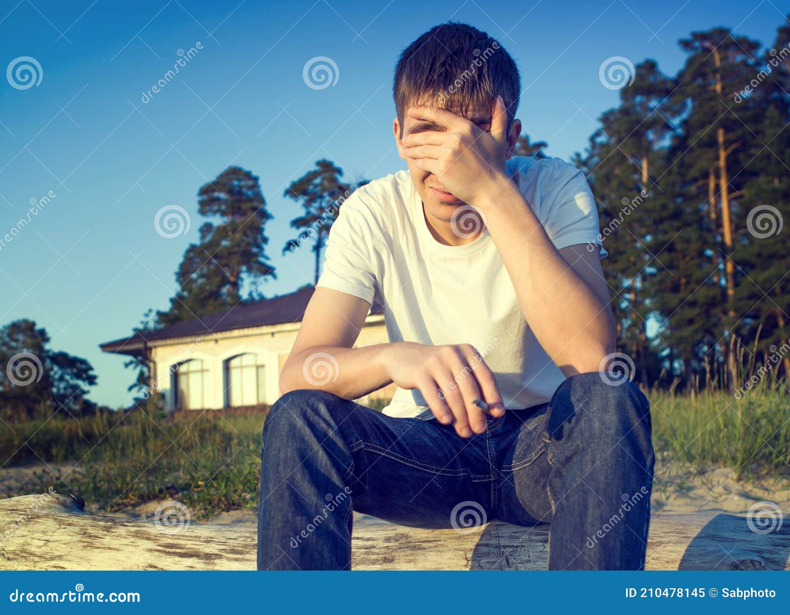 Sad Man outdoor stock image. Image of summer, beach - 210478145