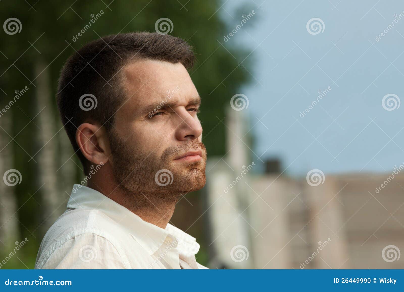 Sad Man Portrait in Summer Park Look at Sunset Stock Photo - Image of ...