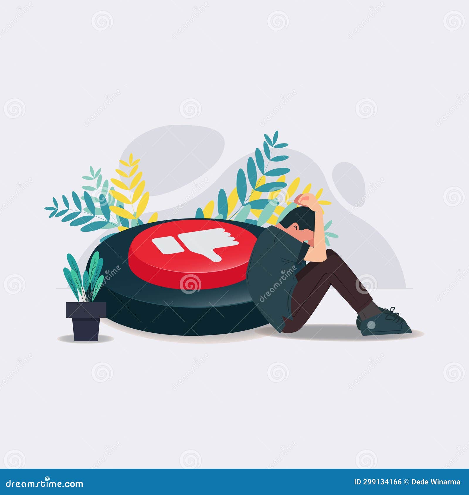 Sad Man with Red Dislike Button Design Vector Illustration Stock ...