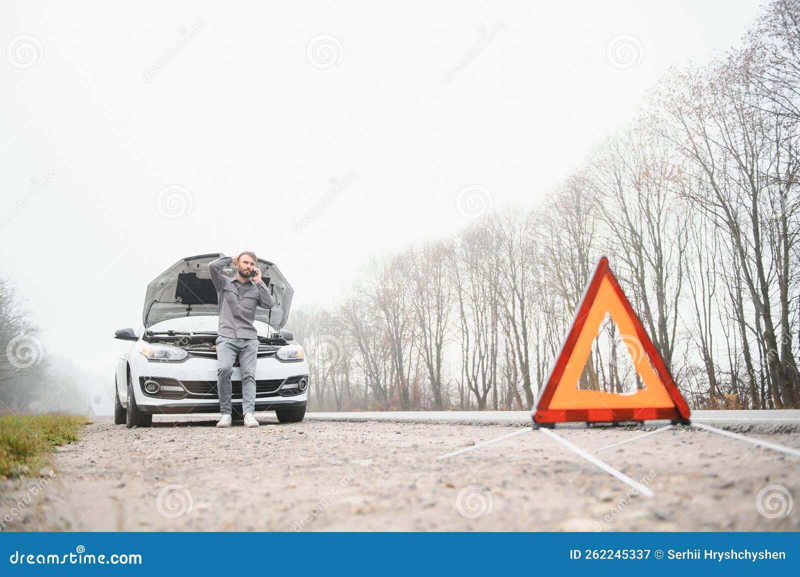 Sad Man on the Road Next To the Broken Car Stock Image - Image of ...
