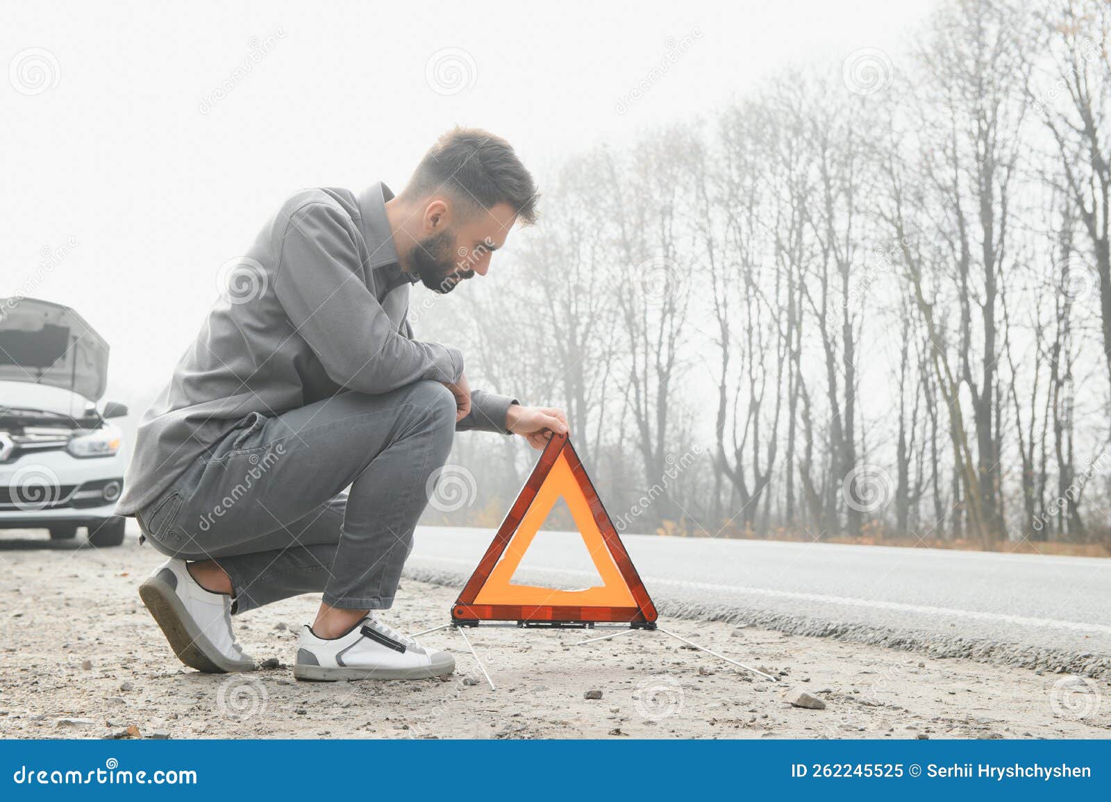 Sad Man on the Road Next To the Broken Car Stock Image - Image of male ...