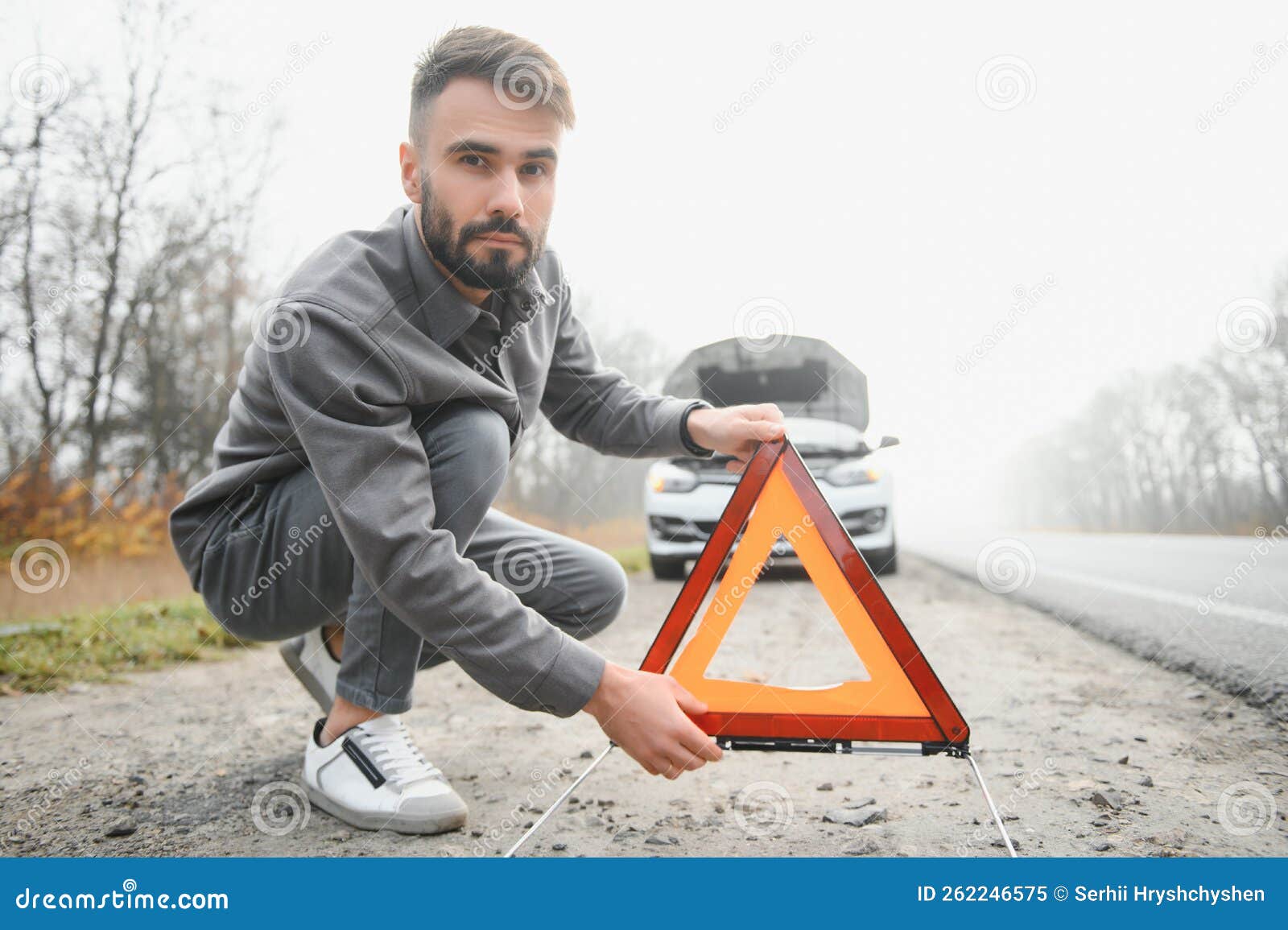 Sad Man on the Road Next To the Broken Car Stock Image - Image of ...