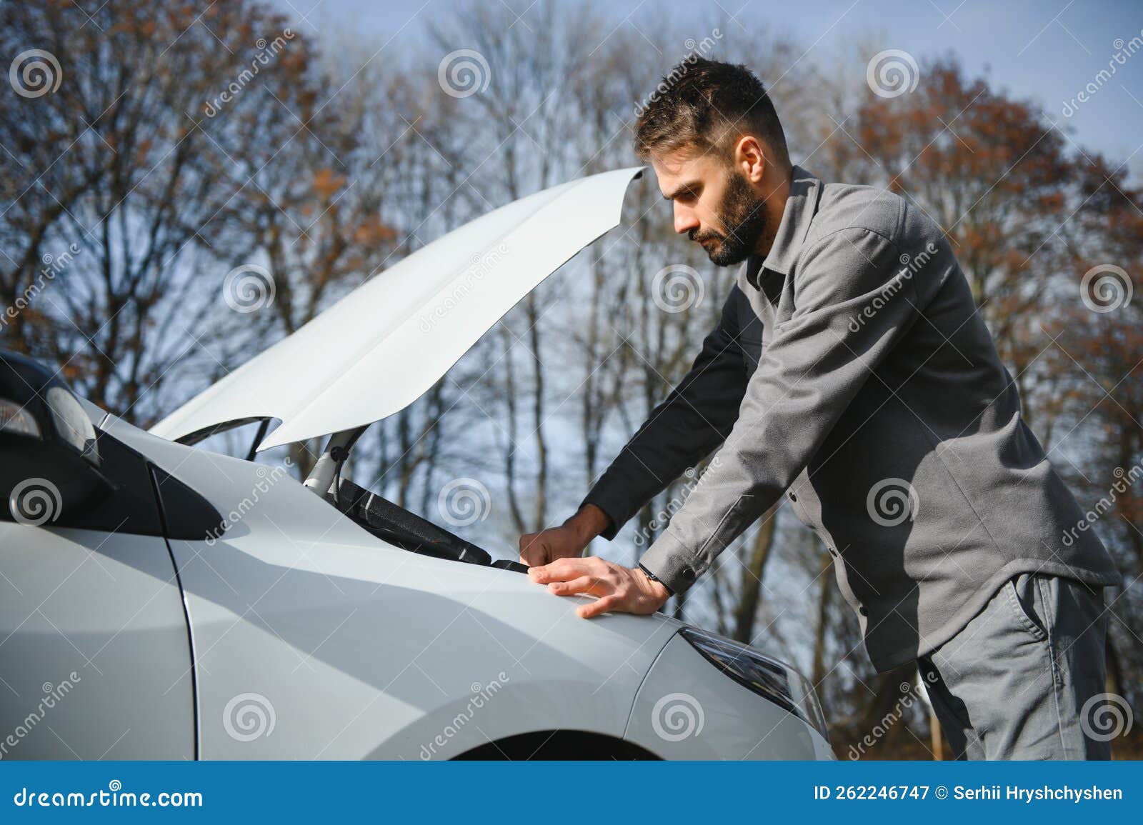 Sad Man on the Road Next To the Broken Car Stock Image - Image of ...